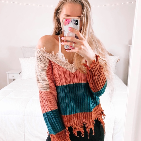 Twilight Gypsy Collective | Sweaters | Fray Colorblock Fall Stripe V ...